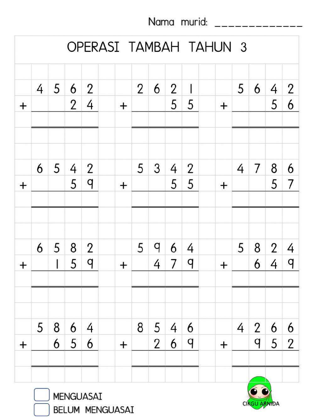 Operasi tambah 536533 | arnidayusof | LiveWorksheets