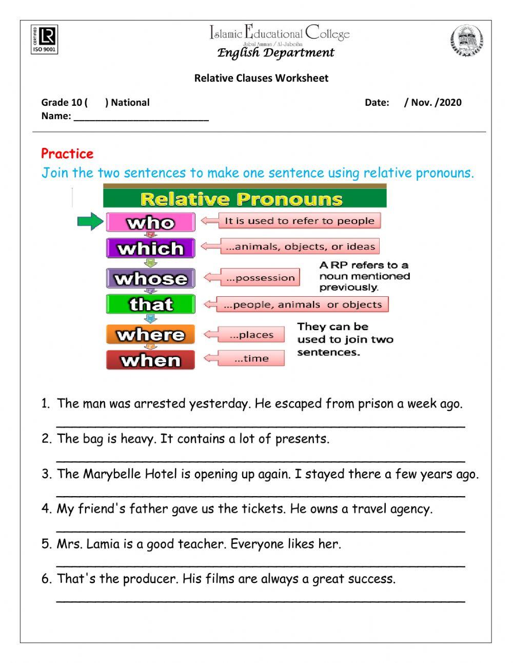 10 A Relative Clauses worksheet | Live Worksheets