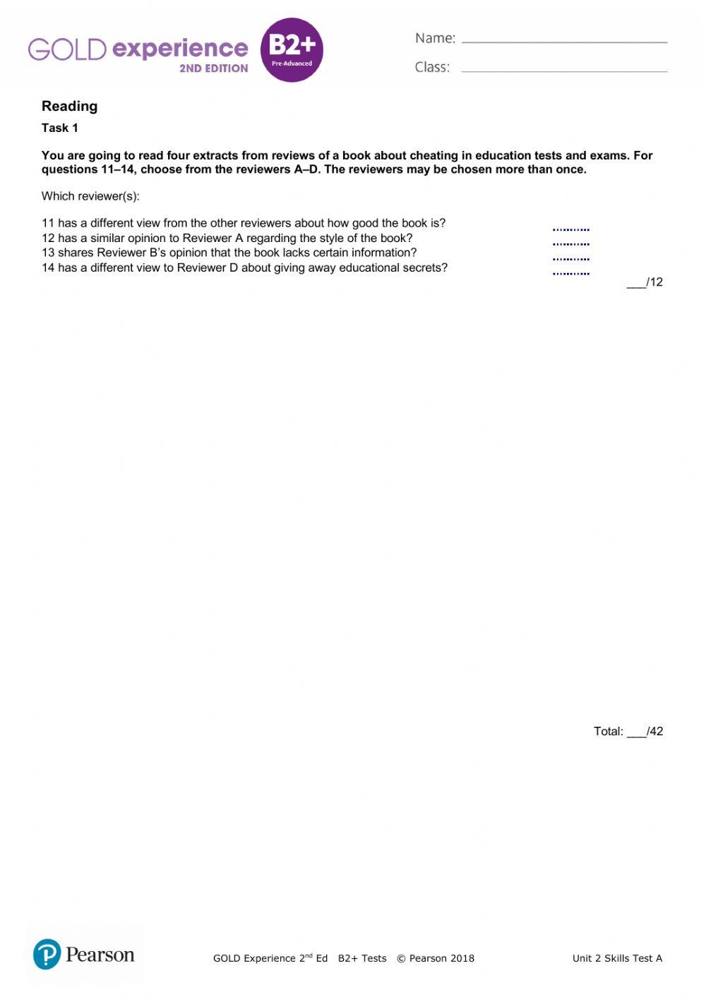 Gold experience B2+ Unit 2 skills online exercise for | Live Worksheets