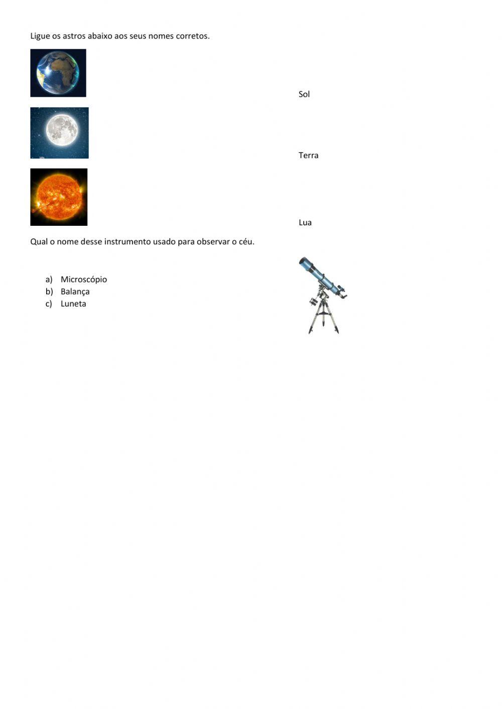Sistema solar e os astros worksheet | Live Worksheets