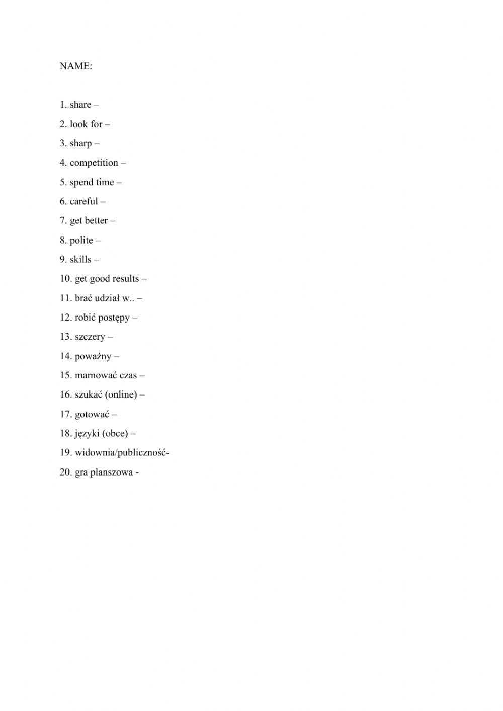 Vocabulary unit 2 (A2+) online exercise for | Live Worksheets