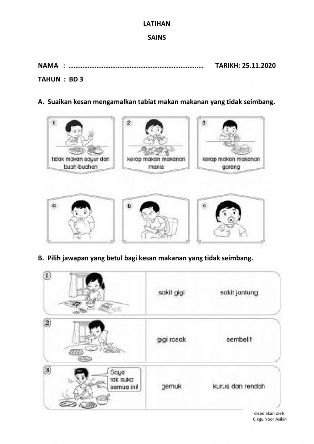 Kesan tabiat pemakanan worksheet | Live Worksheets
