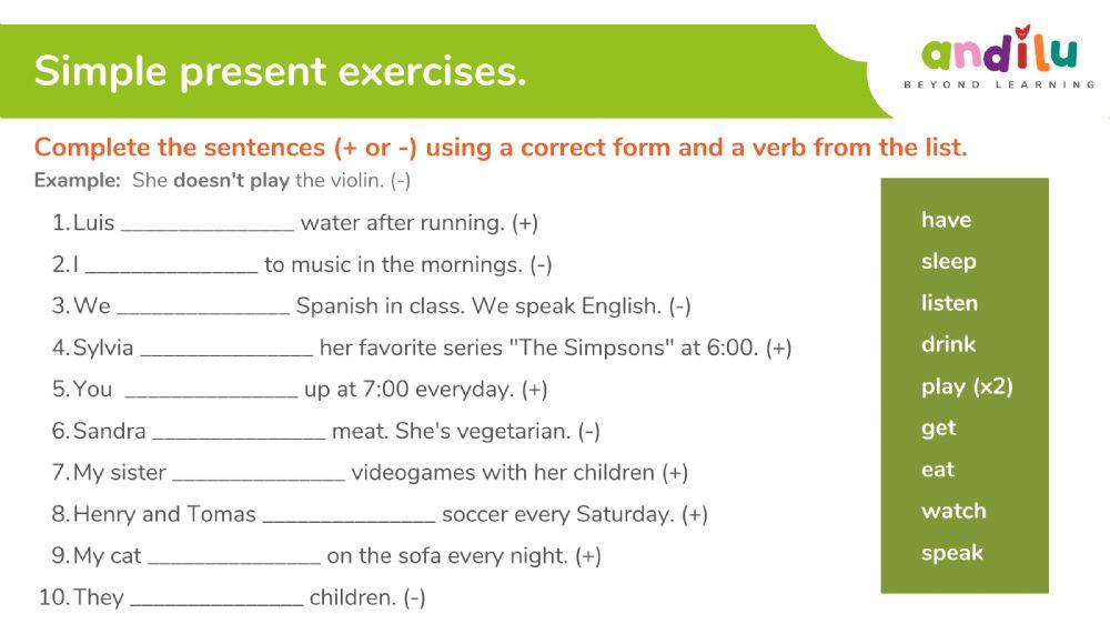 6269773 | Simple Present sentences Excercise | andilu