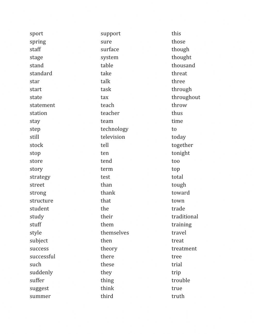 MOST COmmon words worksheet | Live Worksheets