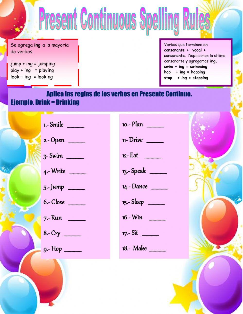 PRESENT CONTINUOUS VERB RULES online exercise for | Live Worksheets