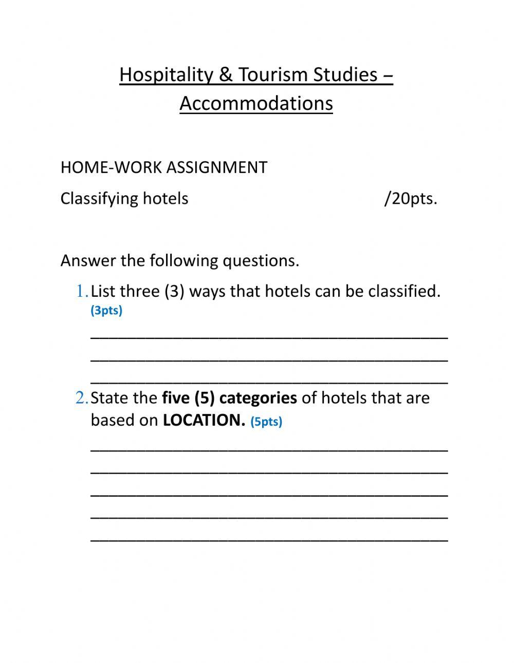 Classifying hotels worksheet | Live Worksheets