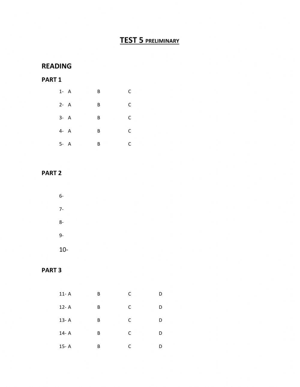 Pet reading test 5 worksheet | Live Worksheets