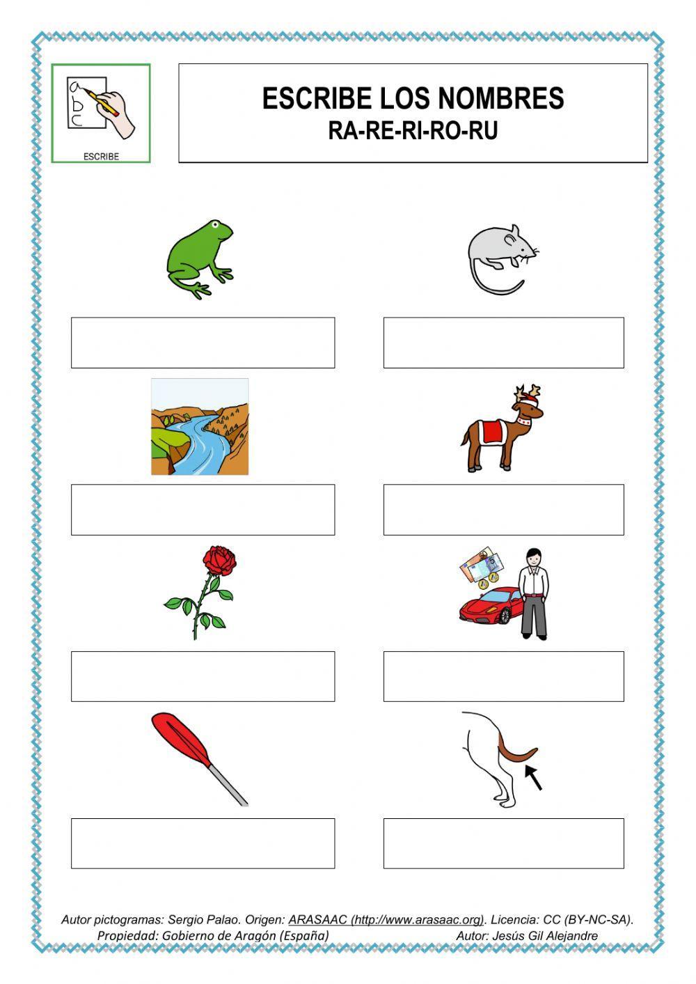Escribe palabras con RA RE RI RO RU interactive worksheet | Live Worksheets