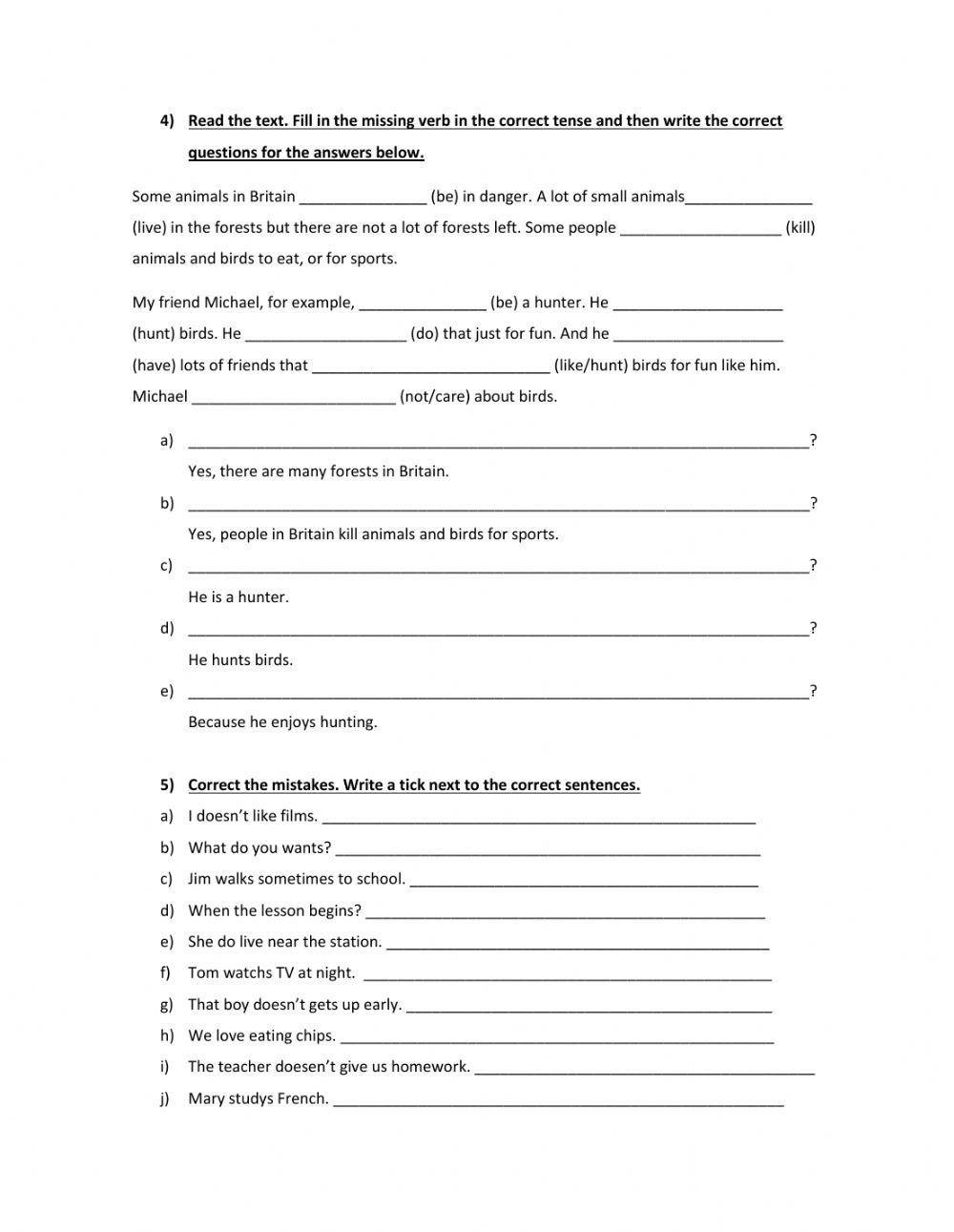 Present Simple 2 online activity for 6th | Live Worksheets