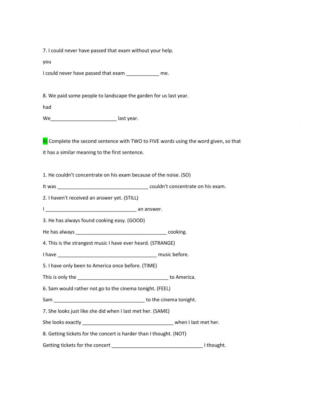 Ficha interactiva- key word tranf. worksheet | Live Worksheets