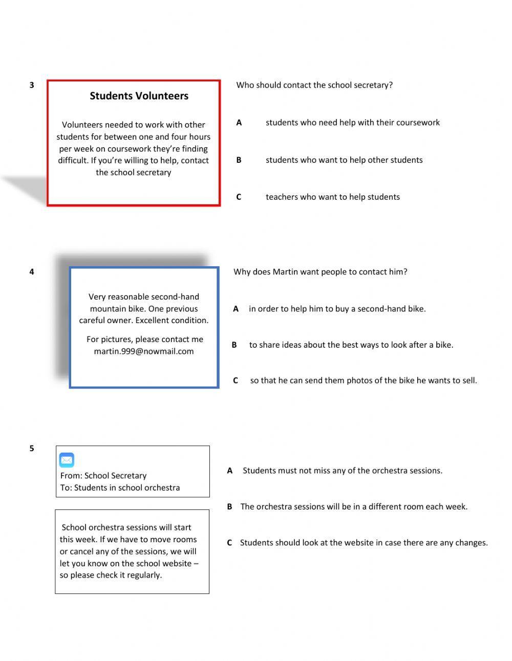 Preliminary Reading Test worksheet | Live Worksheets