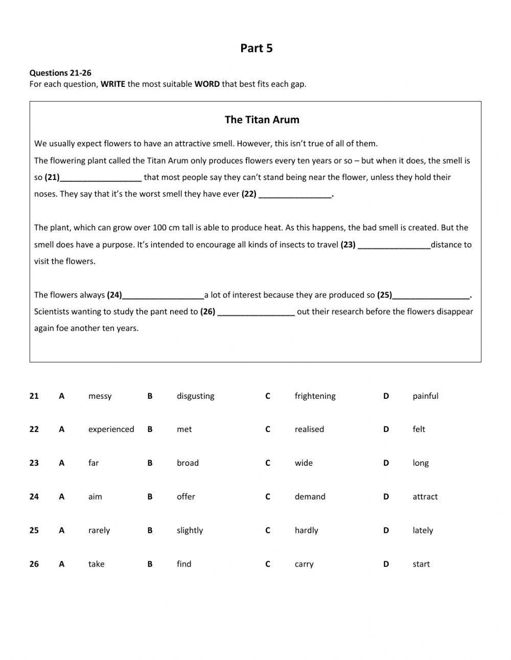 Preliminary Reading Test worksheet | Live Worksheets