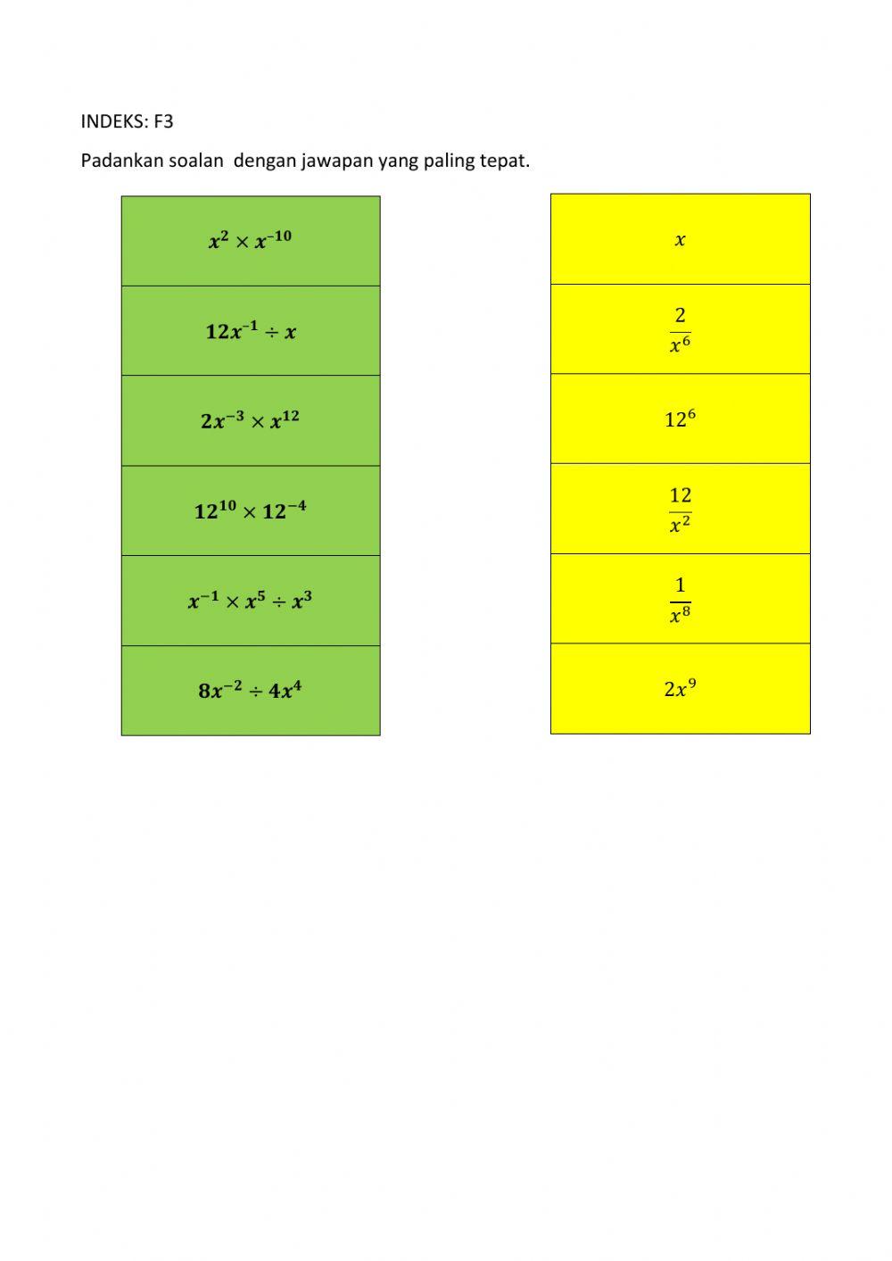 Indeks activity | Live Worksheets