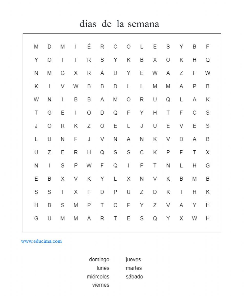 Dias de la semana exercise for 1 grado | Live Worksheets