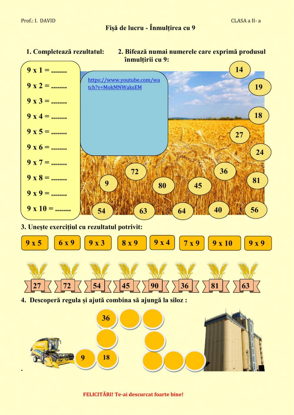 Inmultirea cu 9 | Free Interactive Worksheets | 540557