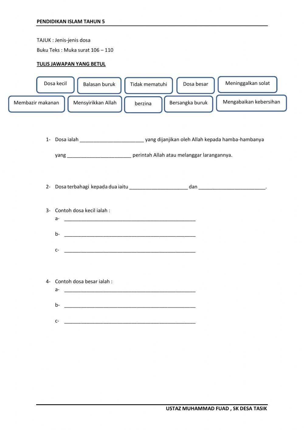 Jenis-jenis dosa exercise | Live Worksheets