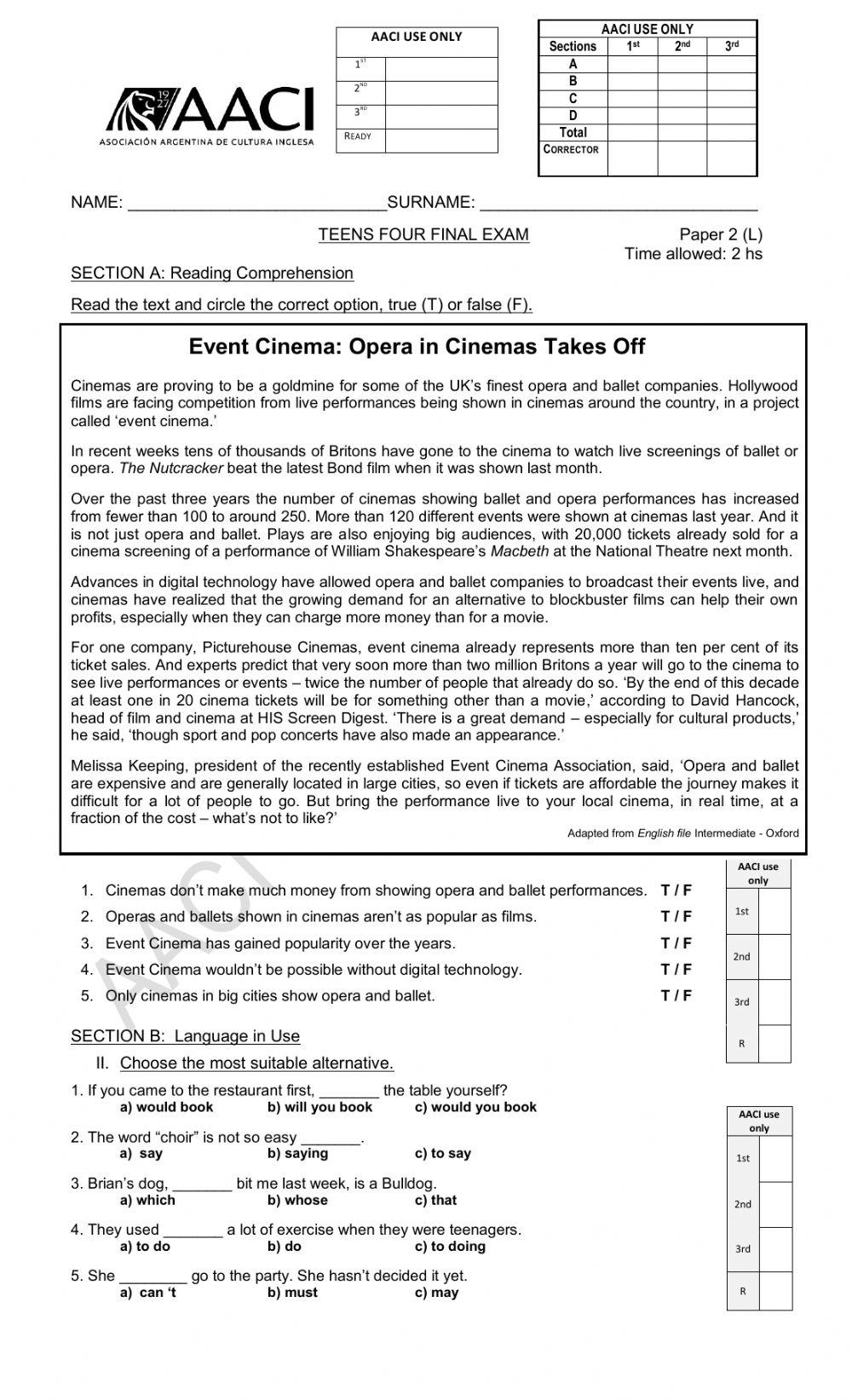 Teens 4-Mock exam 1 online exercise for | Live Worksheets