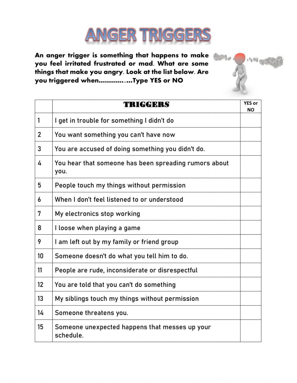 Anger Worksheet worksheet | Live Worksheets