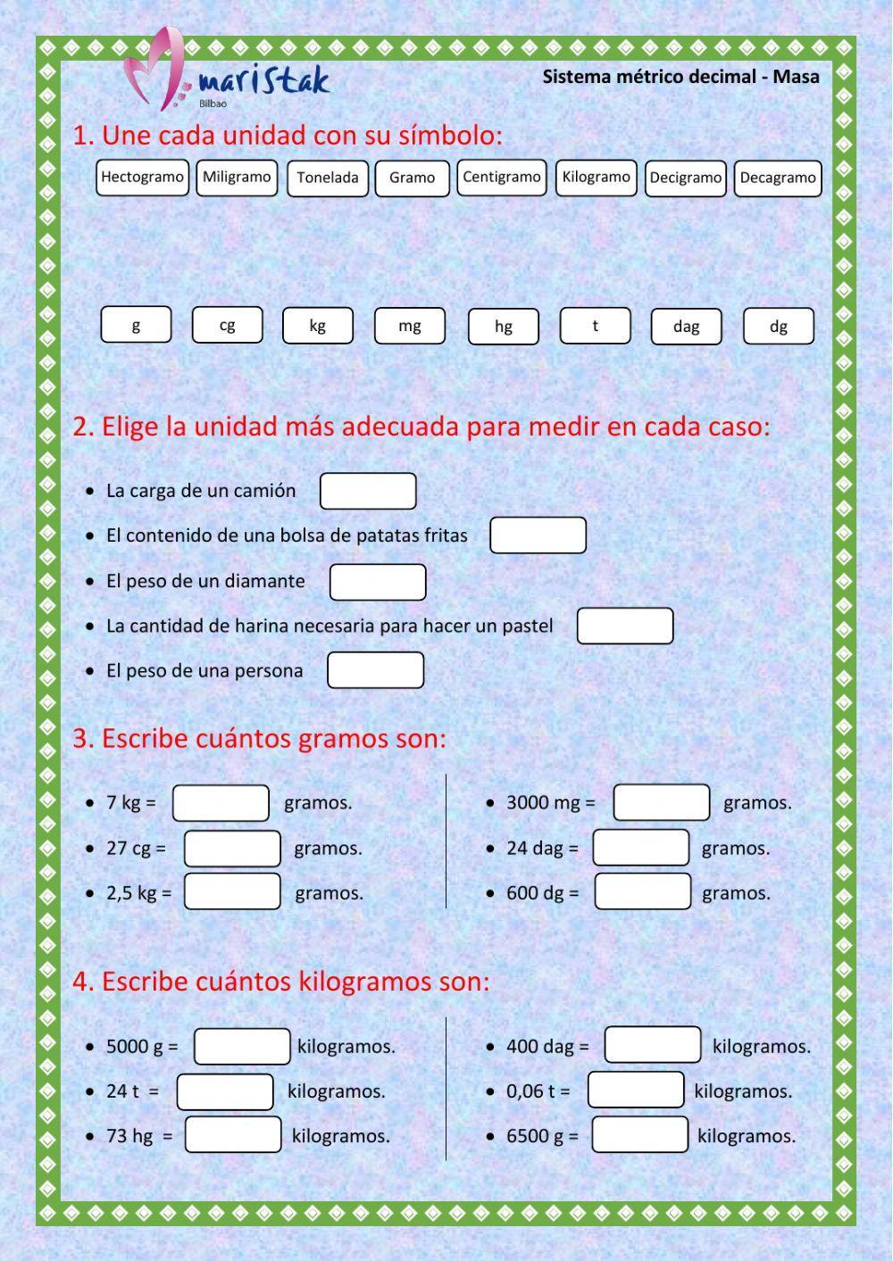 CAS-002-Masa-ejercicios worksheet | Live Worksheets
