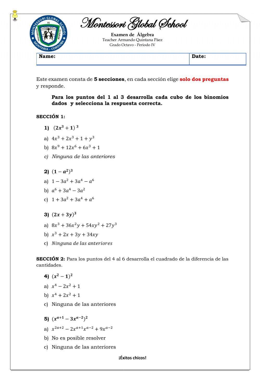 Algebra online exercise for 8 | Live Worksheets
