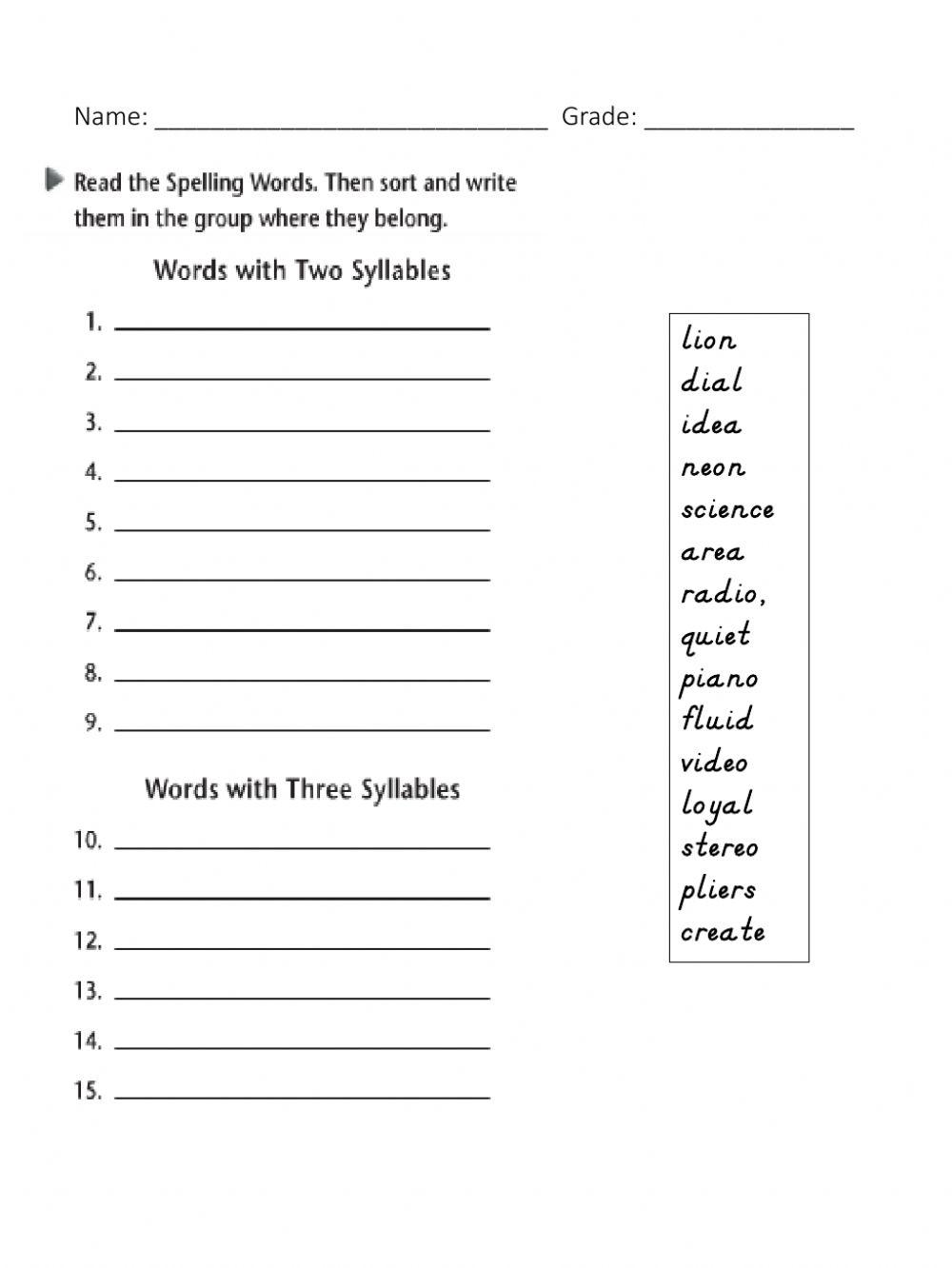 Spelling -Syllables (VV) worksheet | Live Worksheets