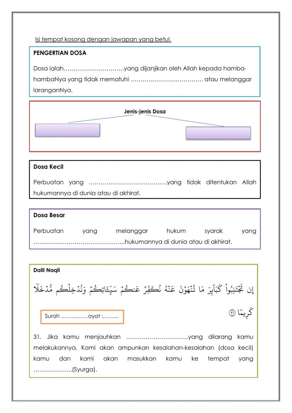 Jenis-jenis dosa tahun 5 interactive worksheet | Live Worksheets