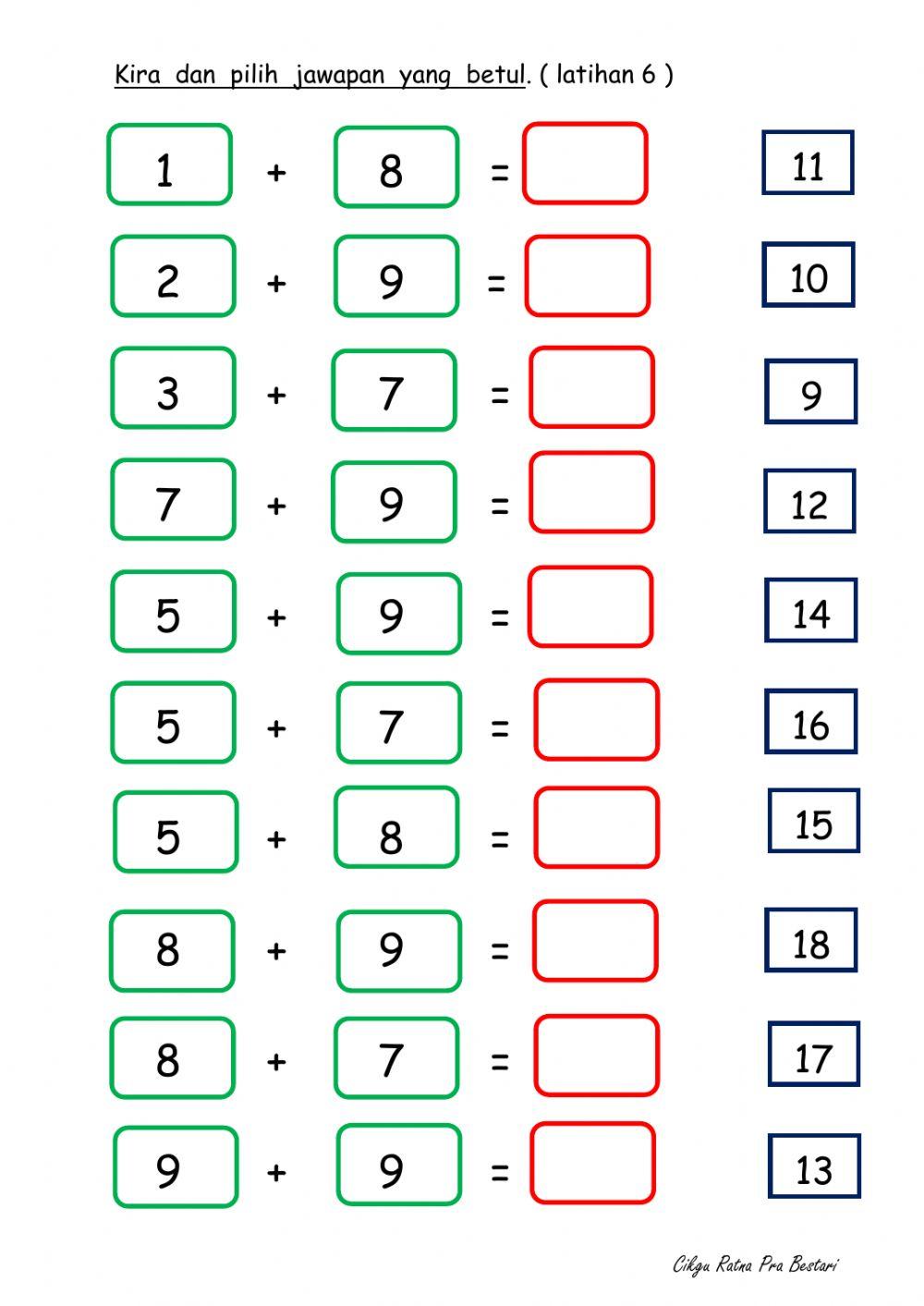 Operasi Tambah online pdf activity | Live Worksheets