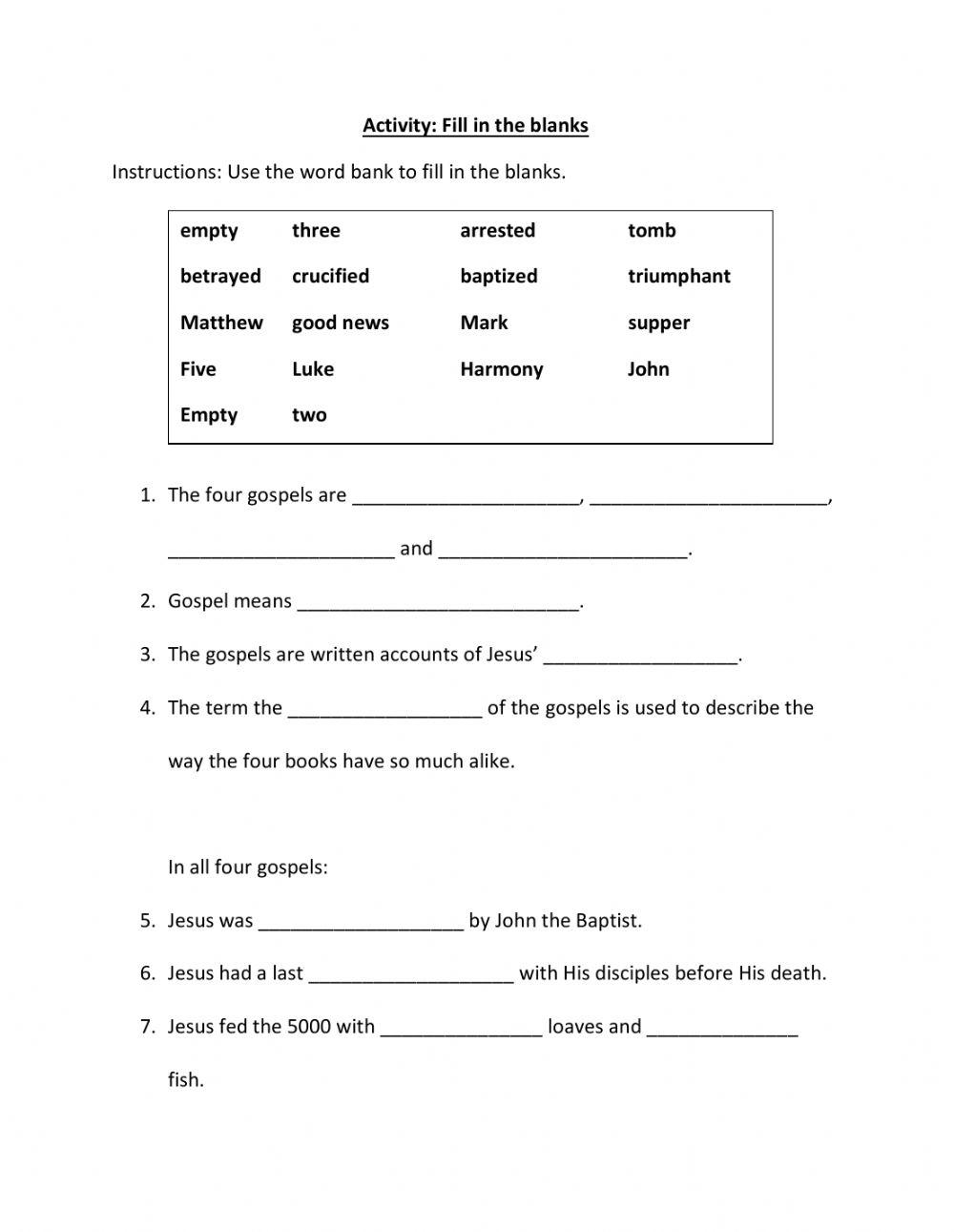 The Gospels exercise | Live Worksheets
