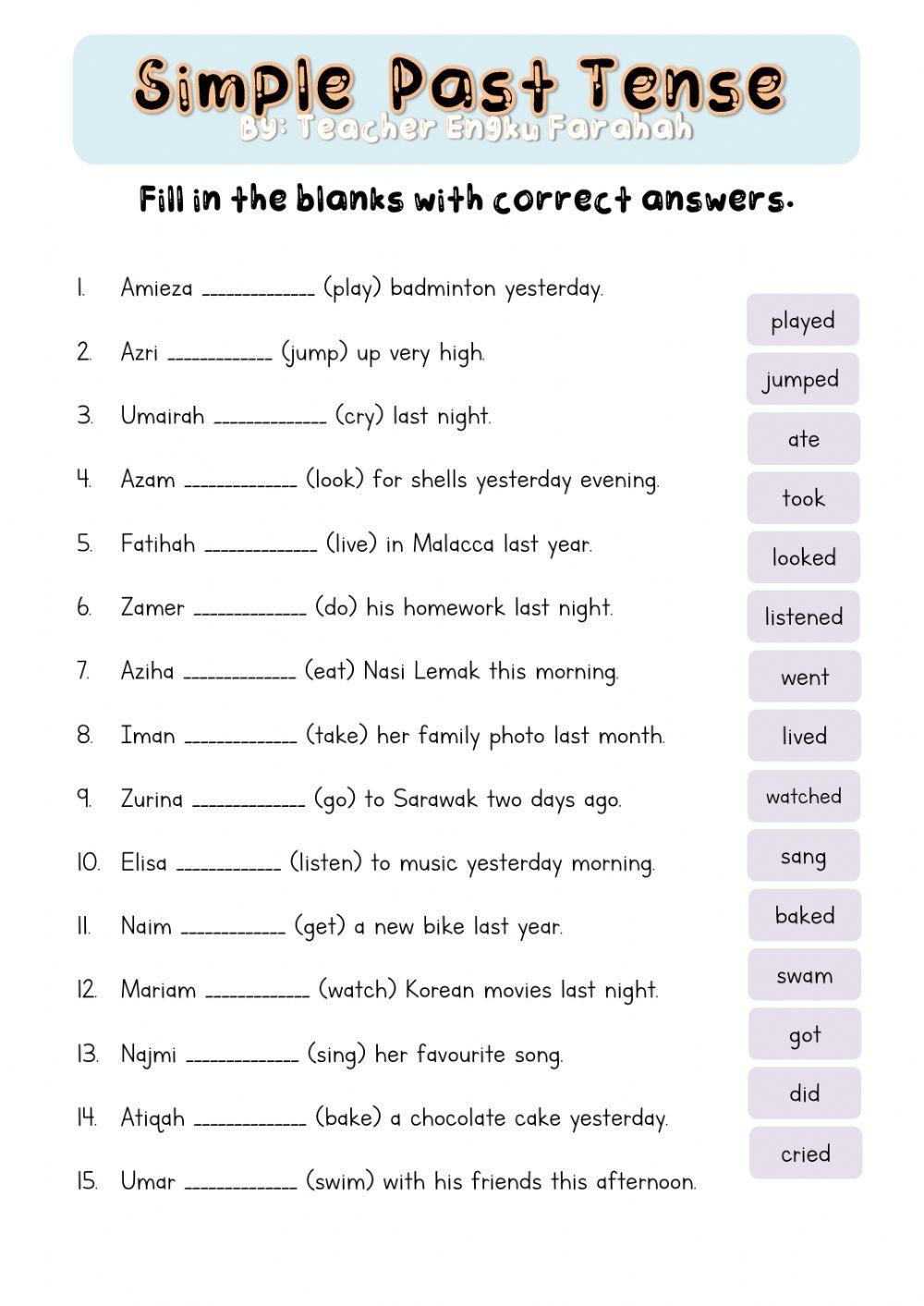 Simple Past Tense Interactive Worksheet For Year Live 54 Off