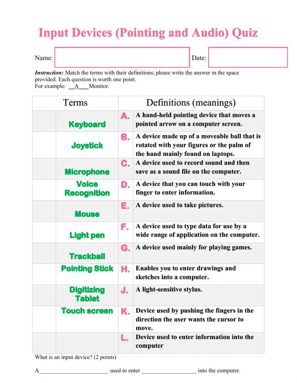 Input Devices (… | Free Interactive Worksheets | 542677