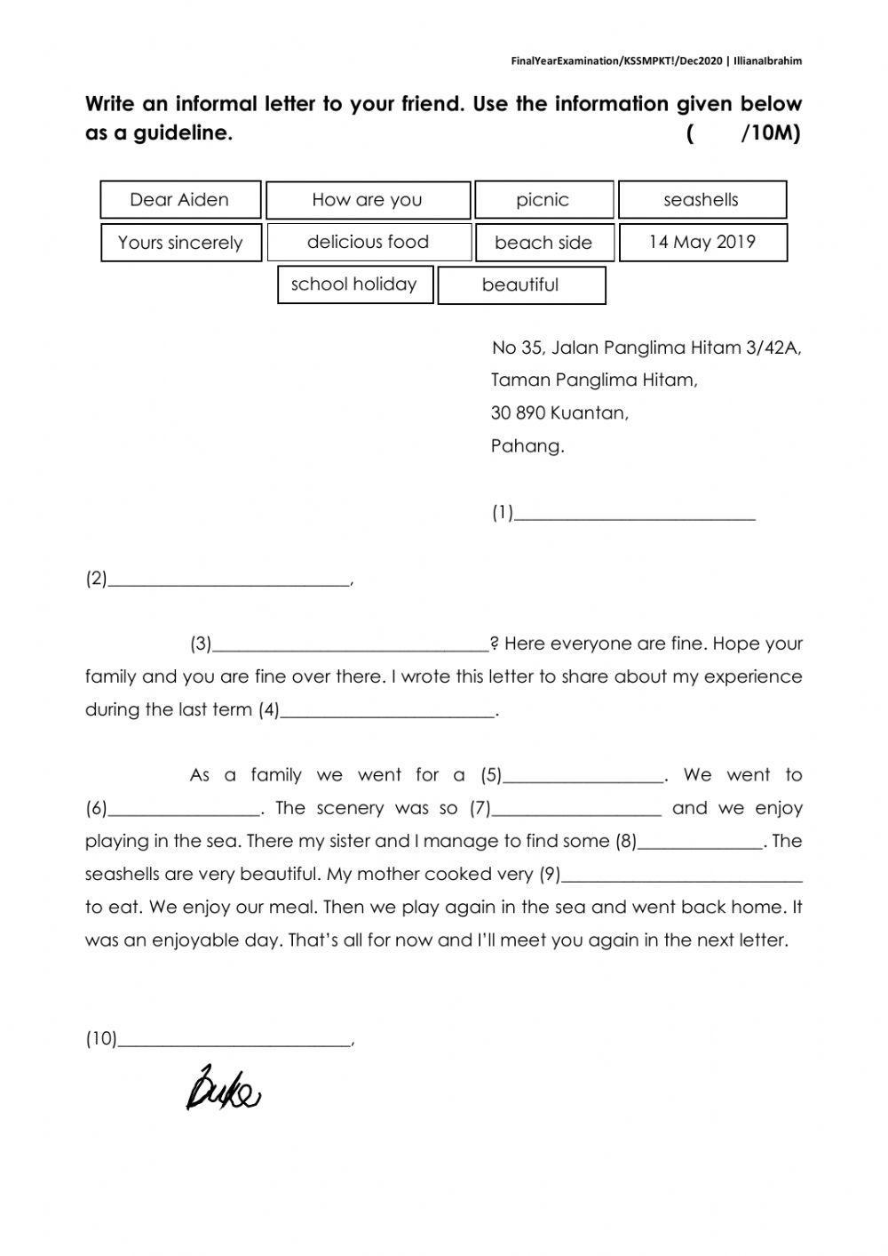 542647 | Informal letter | TeacherYana0308