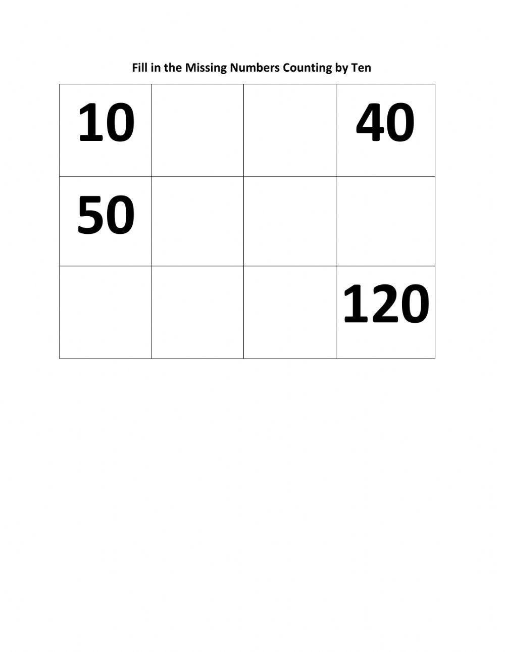 Counting by Ten worksheet | Live Worksheets