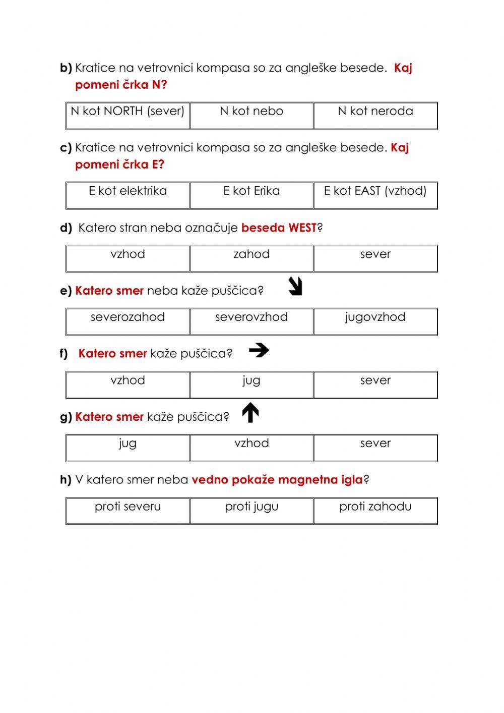 VAJA ORIENTACIJA (SMERI NEBBA) DRU6 online exercise for | Live Worksheets