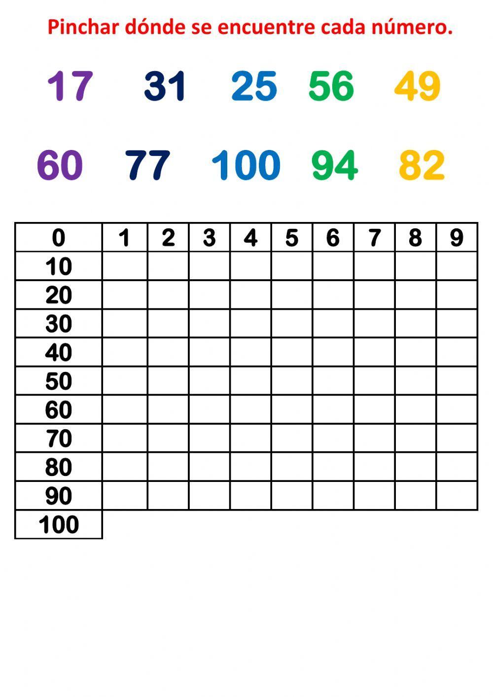 Cuadro numérico 543916 | Celeste Genco | Live Worksheets