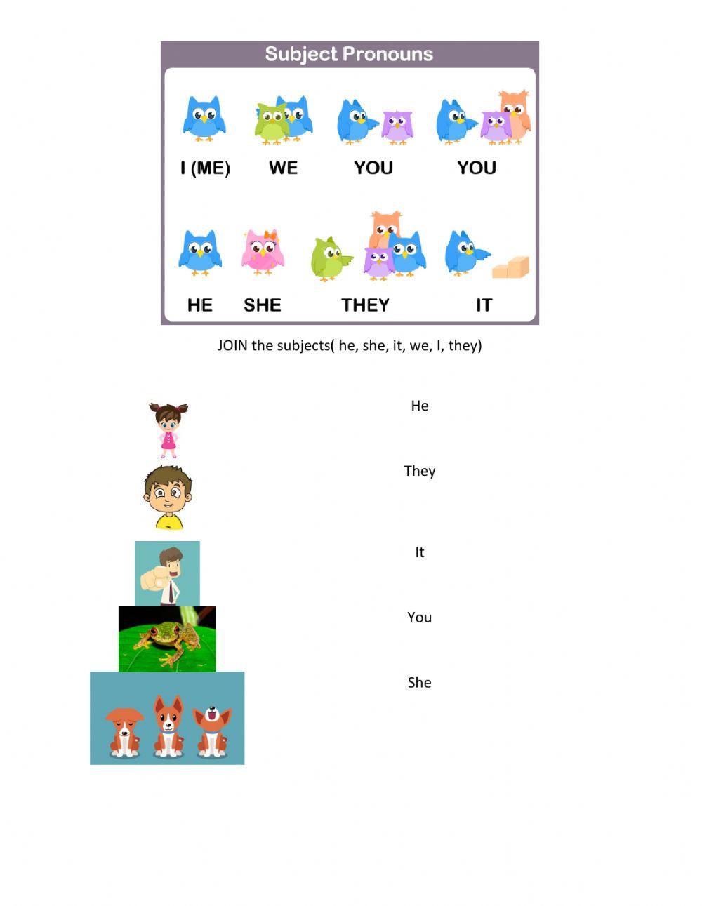 Review he,she, it they, you worksheet | Live Worksheets