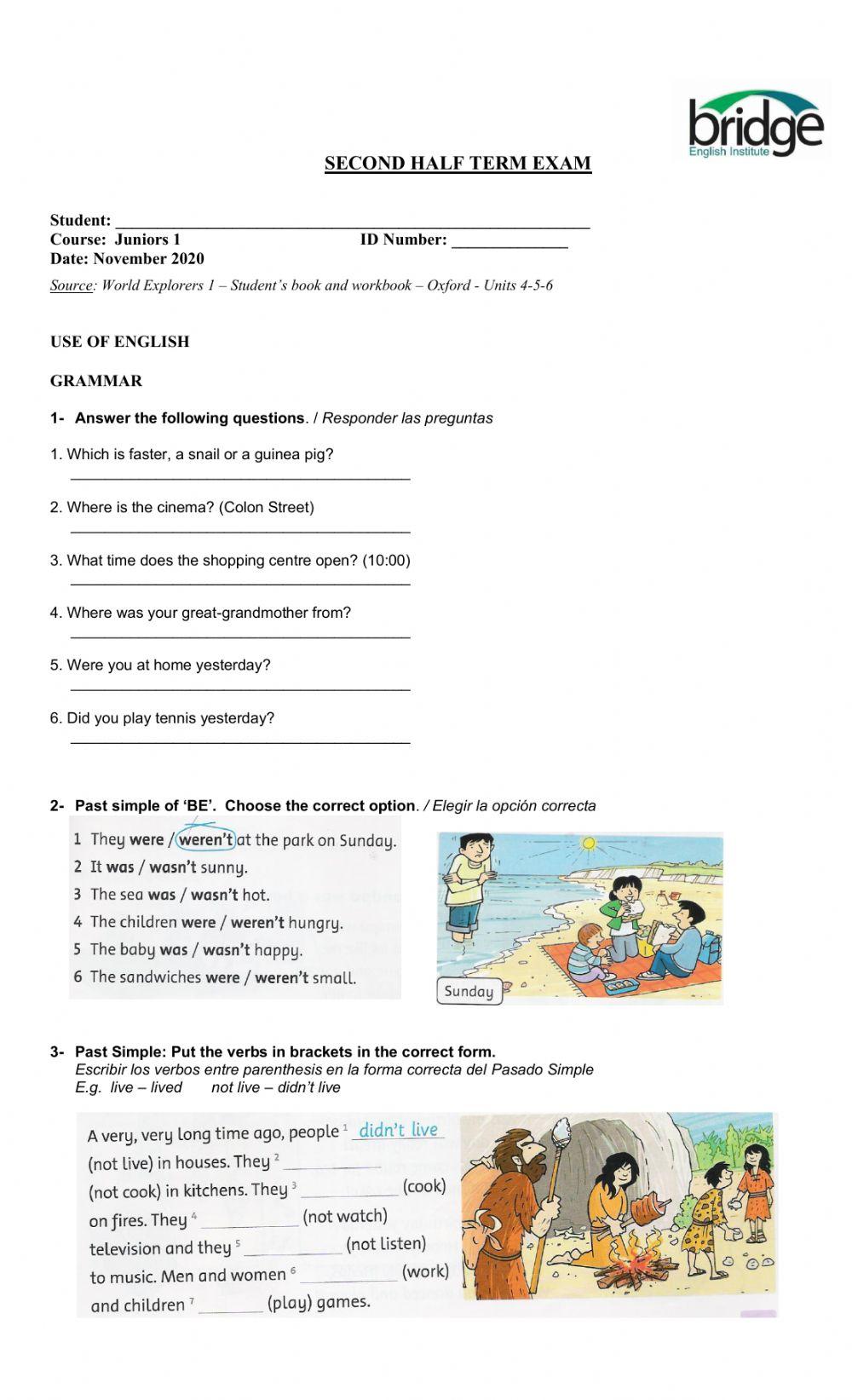 Second half term exam - Juniors 1 2020 - USE 544185