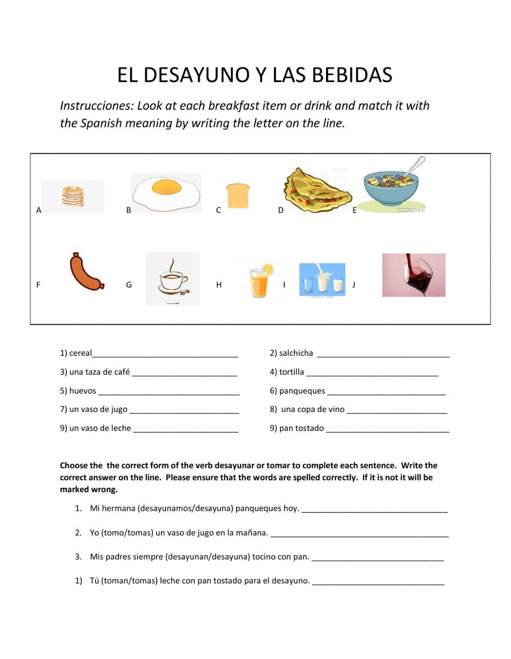 desayuno worksheet