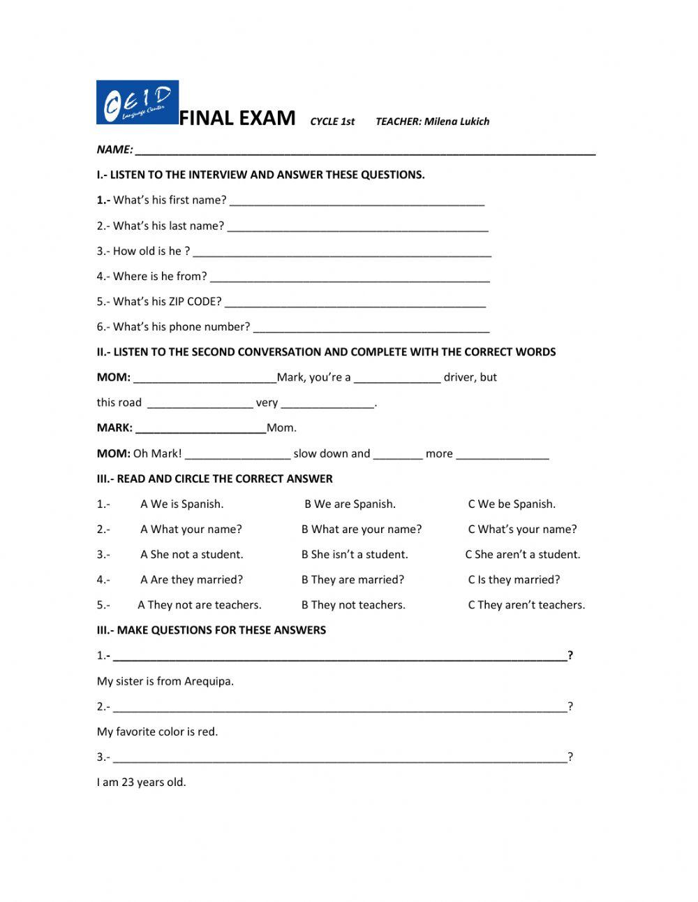 Final exam Basi… | Free Interactive Worksheets | 6276339