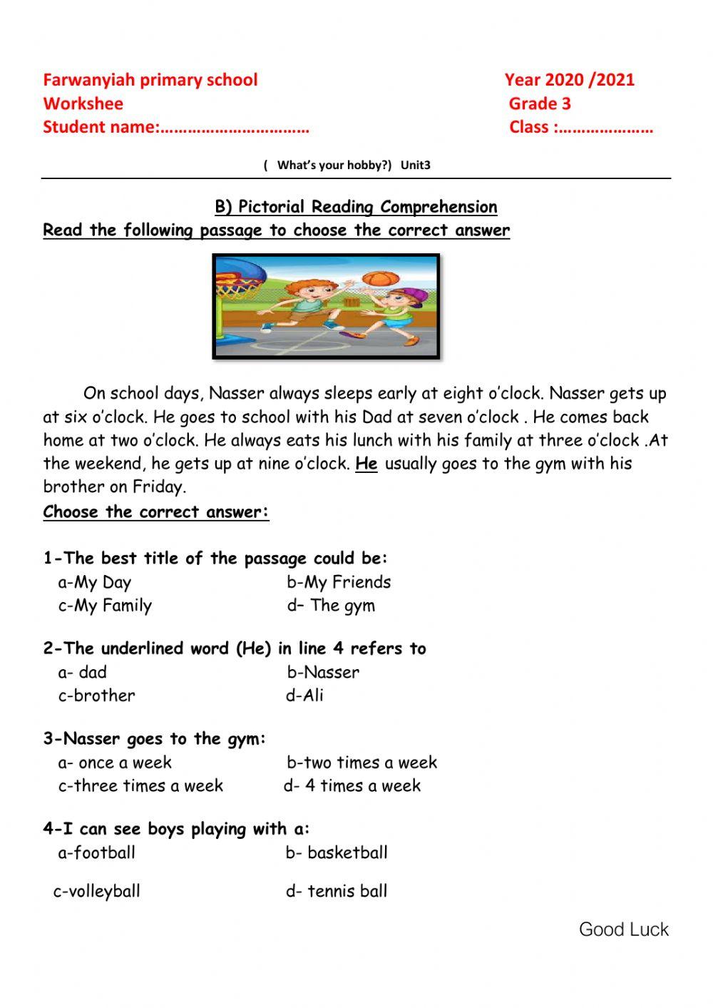 Reading compreh… | Free Interactive Worksheets | 4481495