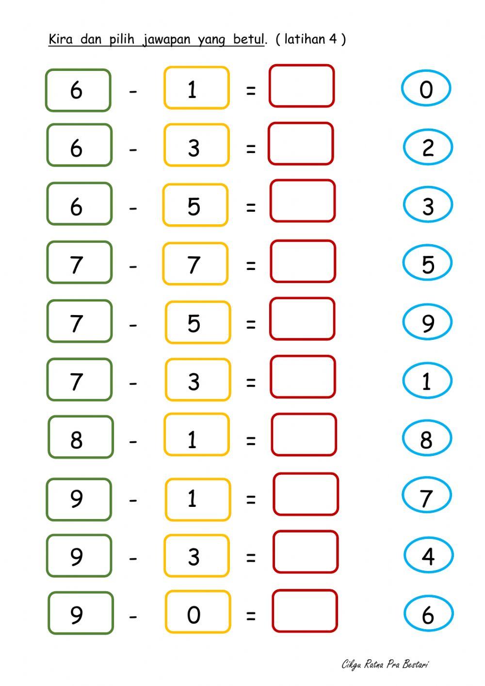 OPERASI TOLAK Matematik worksheet | Live Worksheets