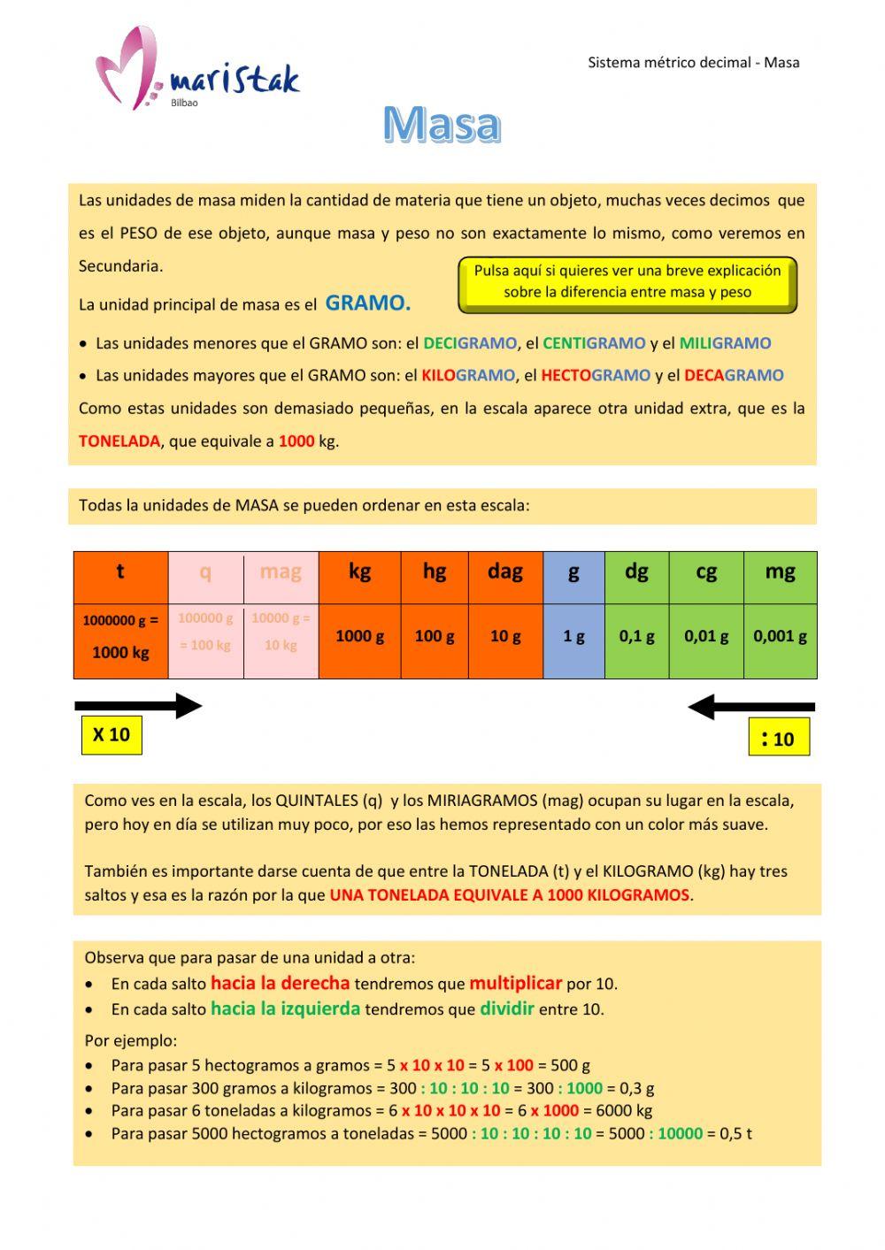 CAS-001-Masa-conceptos worksheet | Live Worksheets