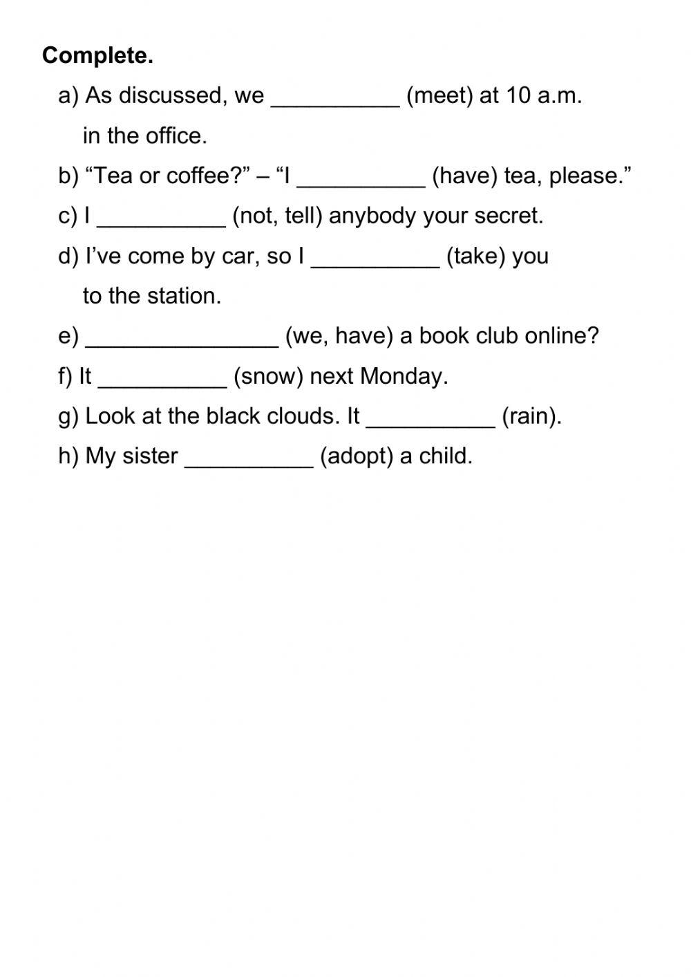 Tenses for the Future worksheet | Live Worksheets