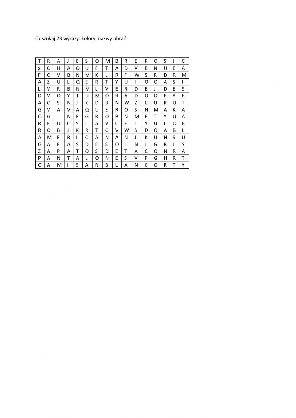 ropa - sopa de letras online exercise for | Live Worksheets