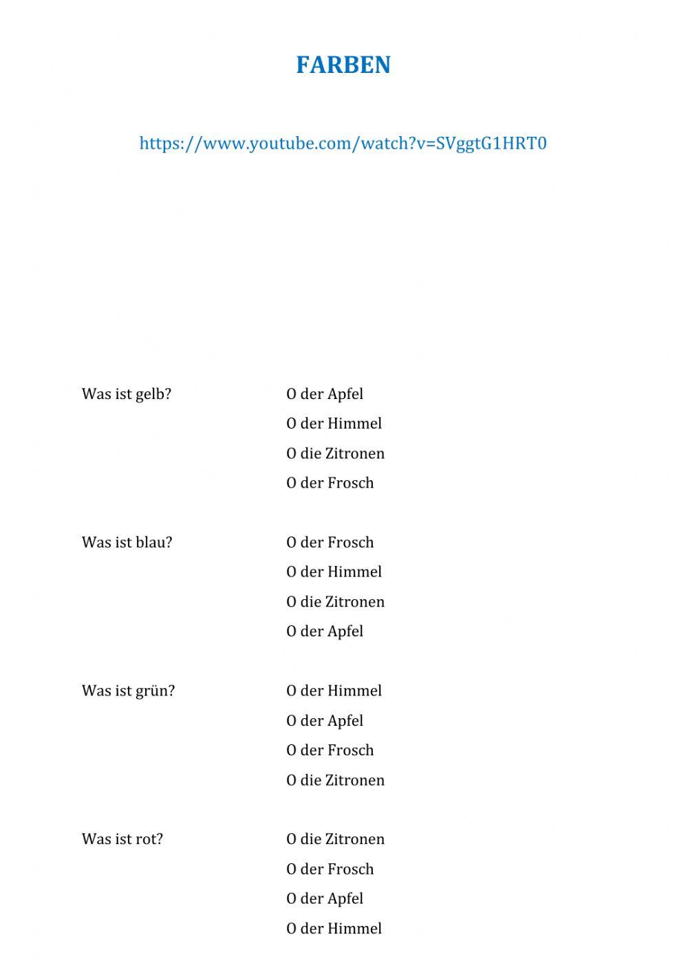 Farben interactive worksheet for 4 | Live Worksheets