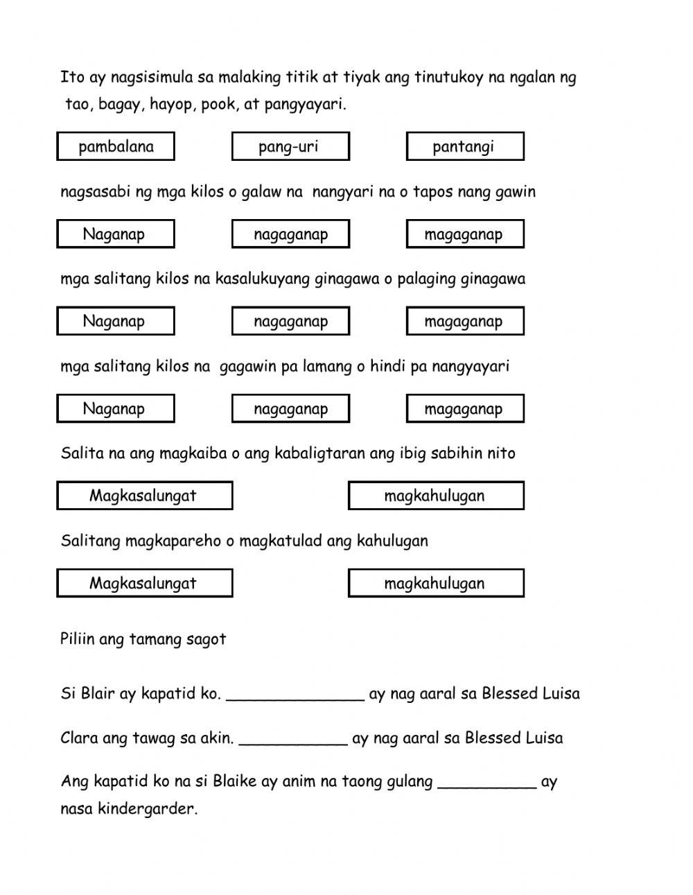 Filipino - Reviewer 2nd Grading- Grade 1 online exercise for | Live ...
