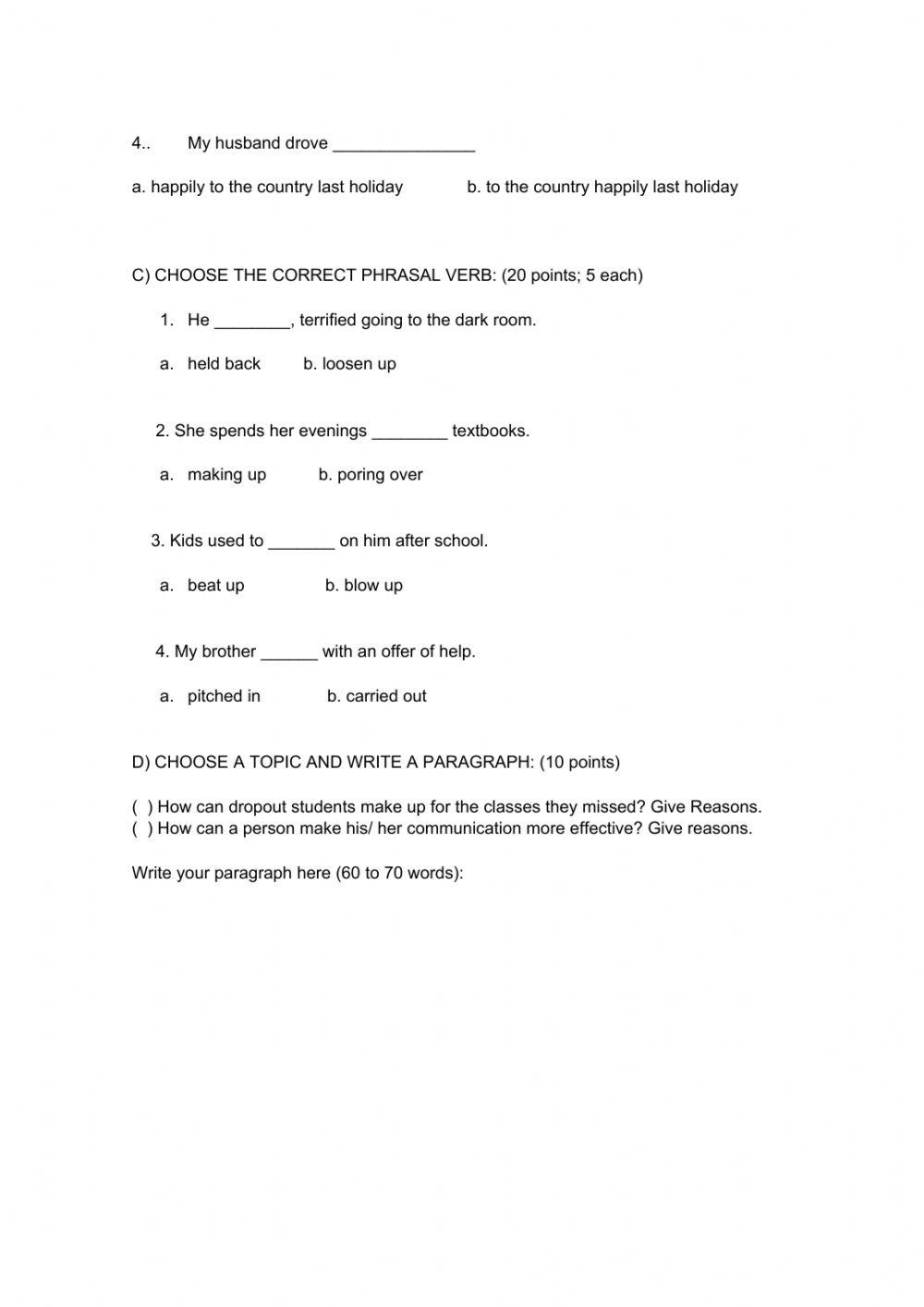 Fluency 2 test - written - 6-10 | Thamiressp | Live