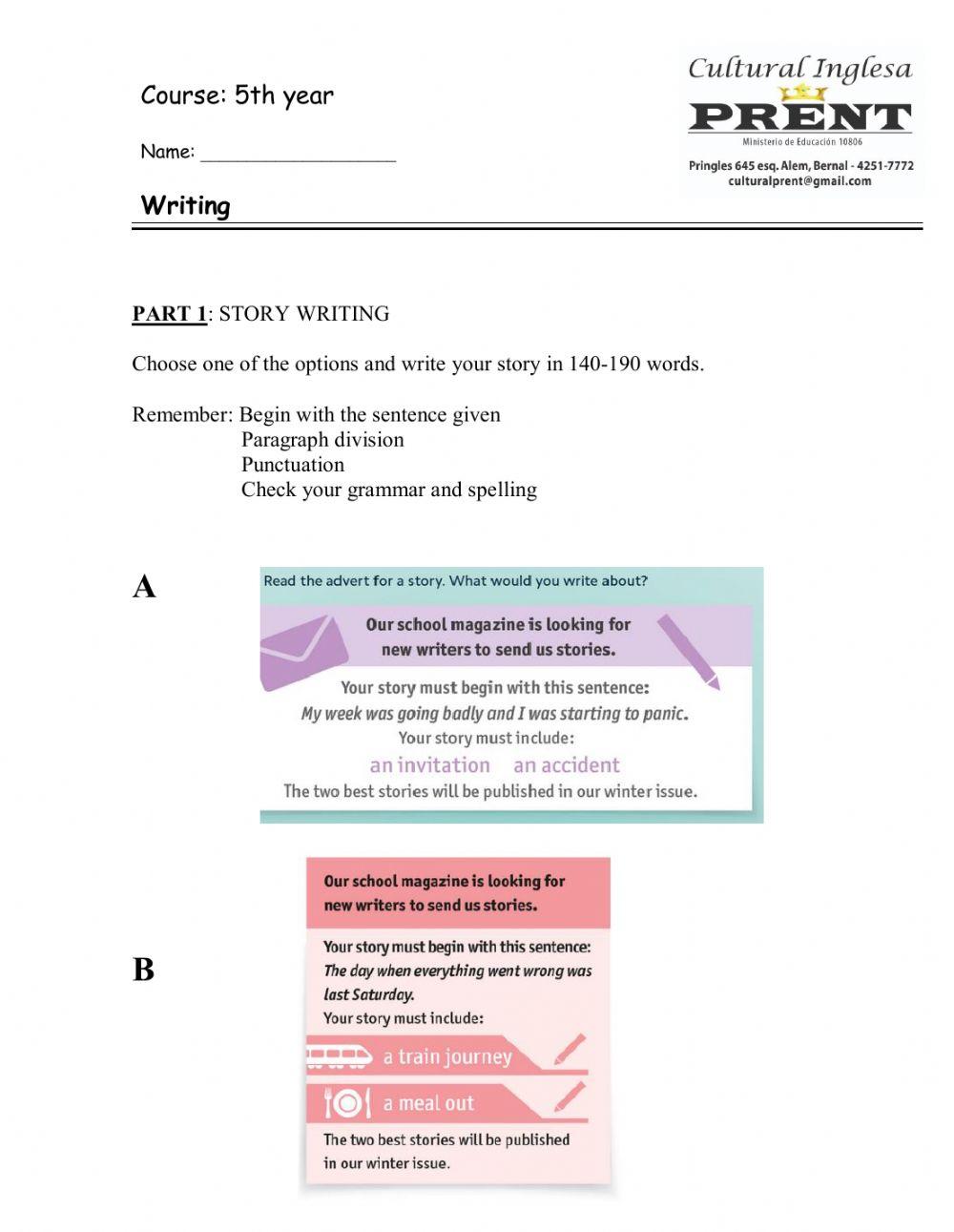 5th Year Writing worksheet | Live Worksheets