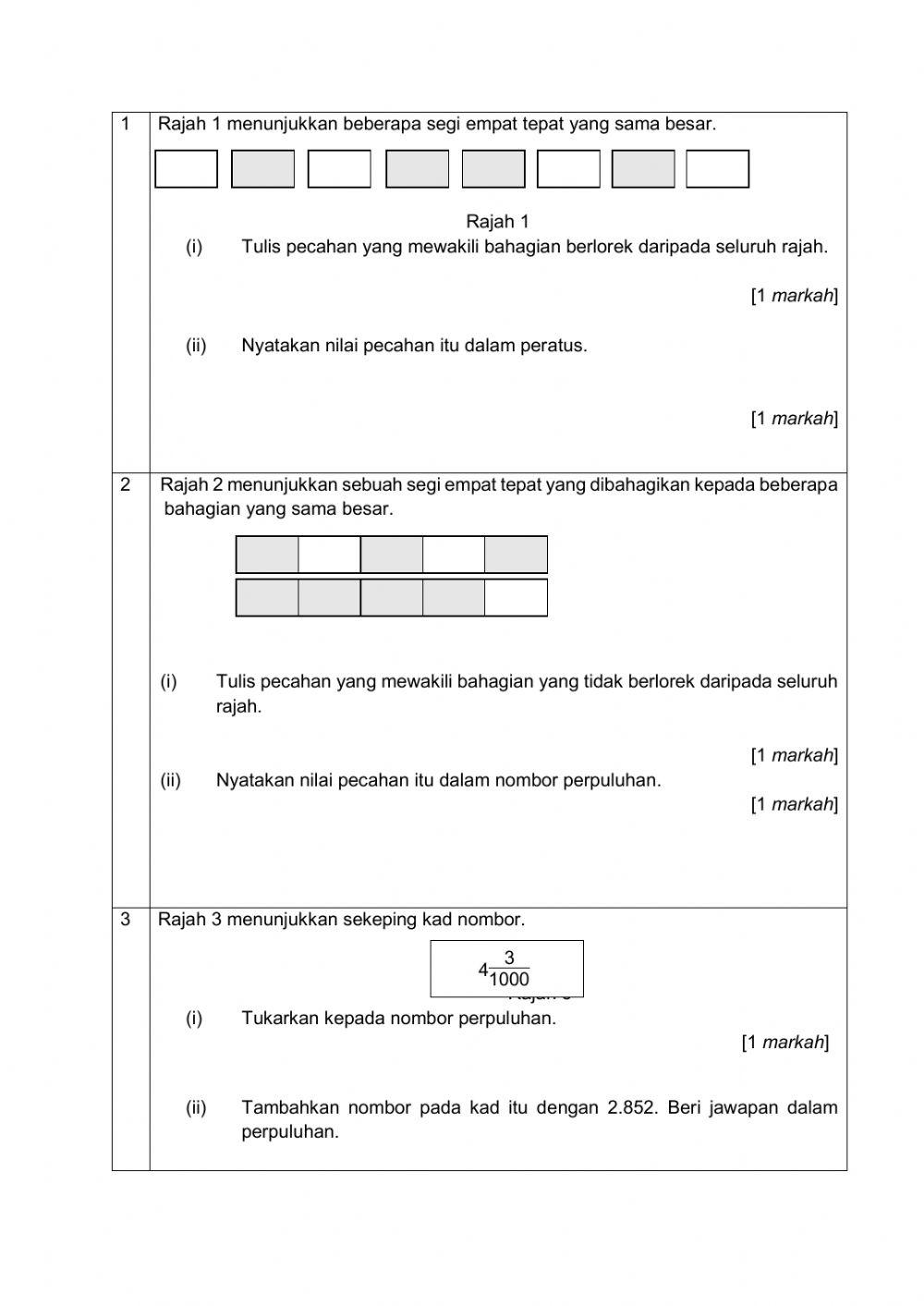 Pecahan interactive exercise for Grade-6 | Live Worksheets