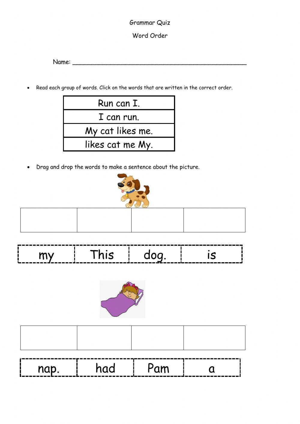 Word order free activity | Live Worksheets