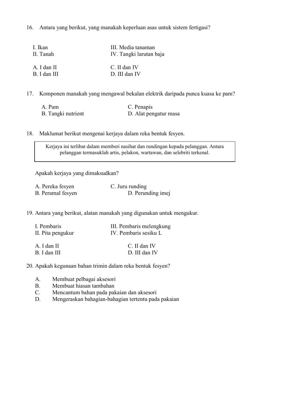 Latihan rbt bahagian a worksheet | Live Worksheets